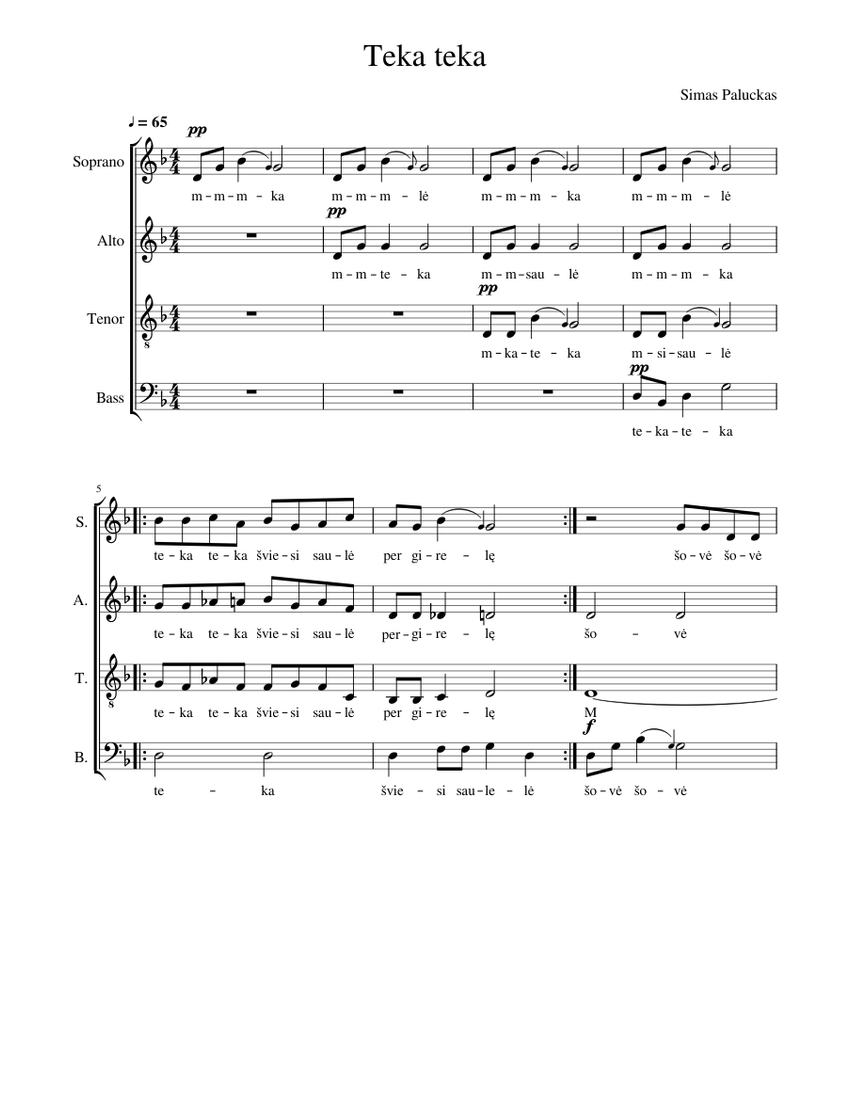 Teka teka Sheet music for Soprano, Alto, Tenor, Bass voice (Choral ...