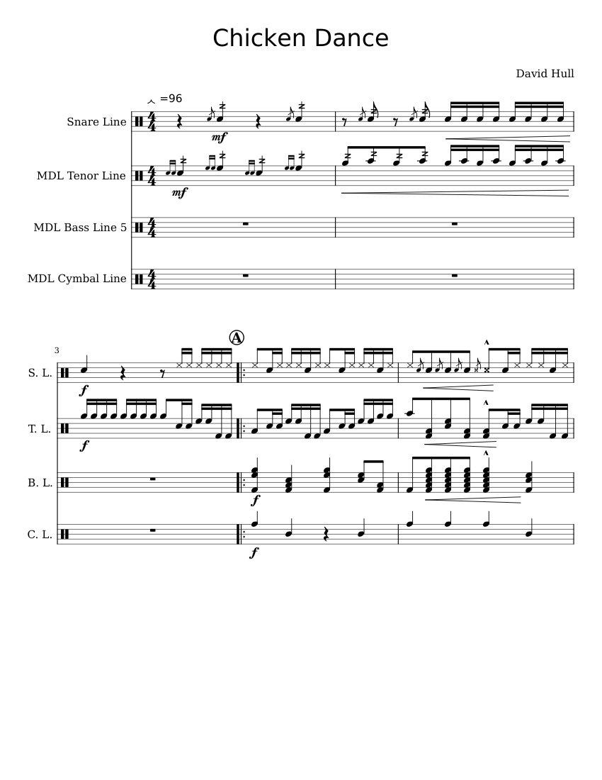 Chicken Dance Sheet music for Snare drum, Crash, Tenor drum, Bass drum ...