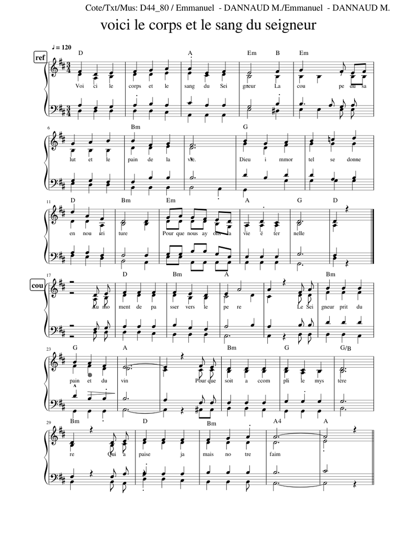 Voici le corps et le sang du Seigneur-D44-80-DP-SATB Sheet music for Piano (SATB) | Musescore.com