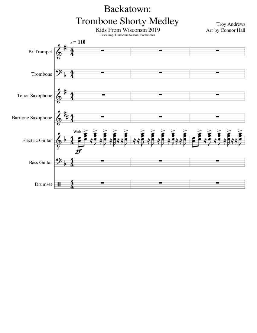 Trombone Shorty Medley Sheet Music with Chords for Trombone, Saxophone ...