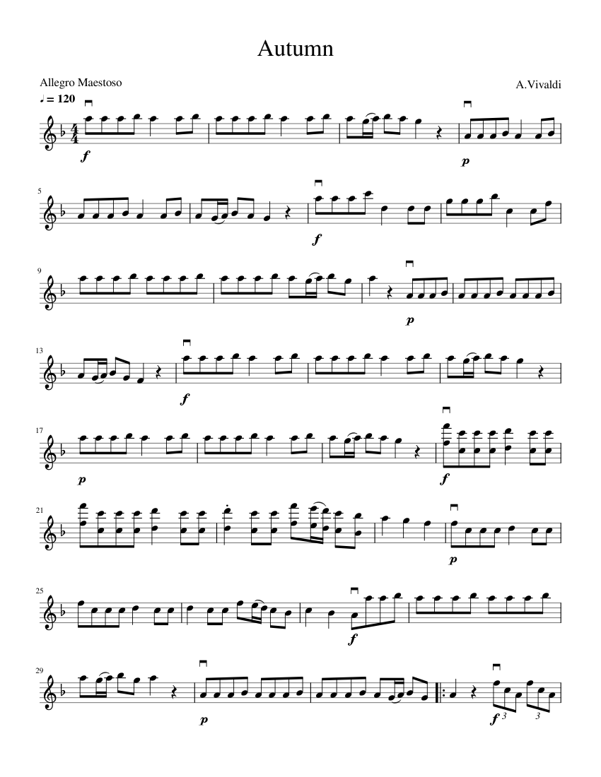 Autumn, four seasons. A.Vivaldi Sheet music for Violin (Solo) | Musescore.com