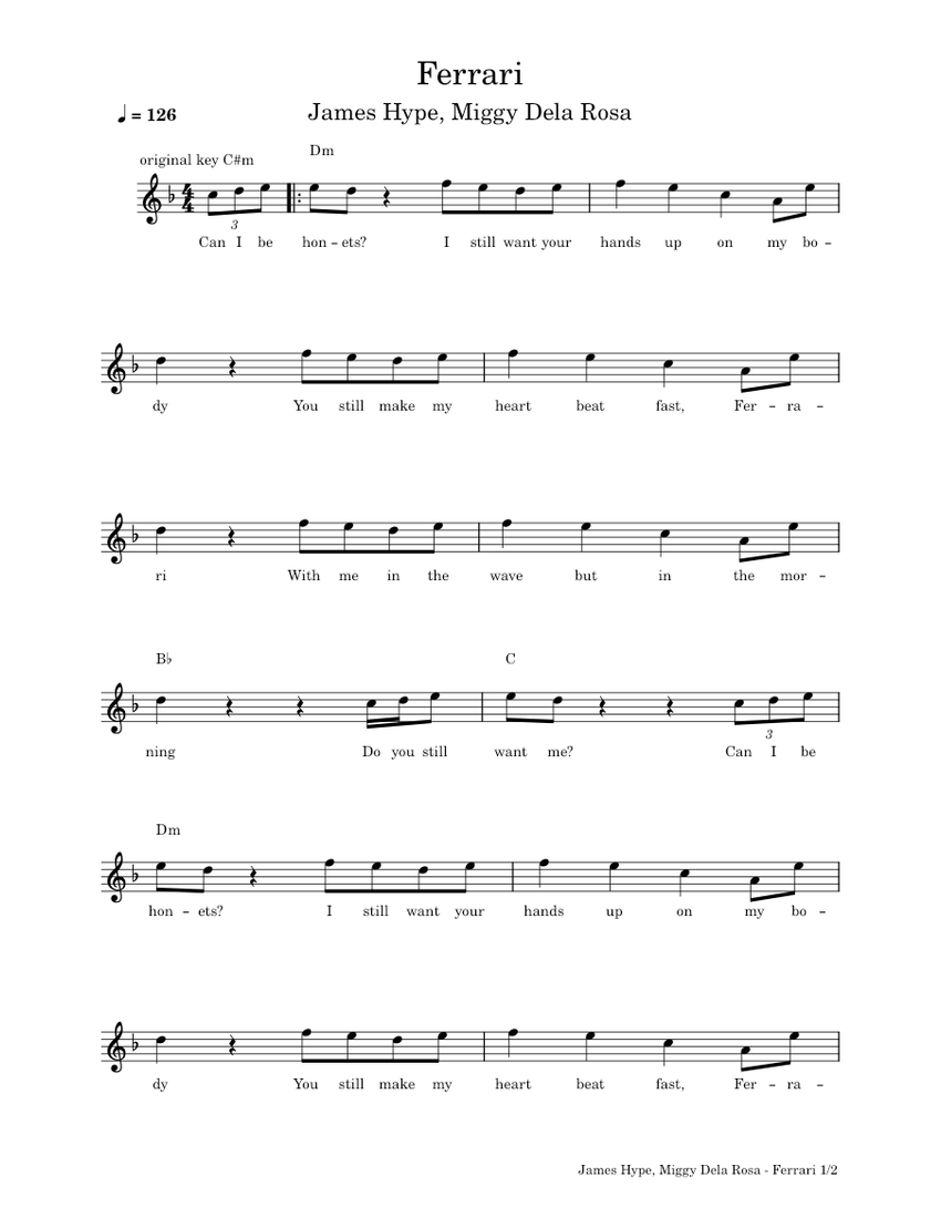 Ferrari – James Hype, Miggy Dela Rosa Sheet music for Piano (Solo ...