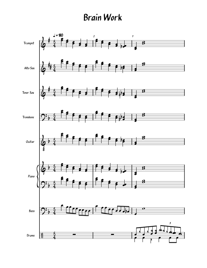 Brain Work Sheet music for Piano, Trombone, Saxophone alto, Saxophone ...