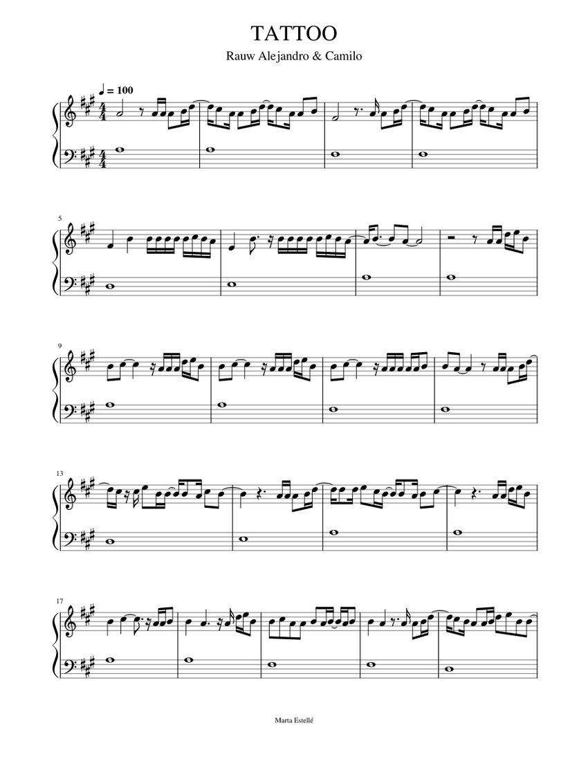 Tattoo - Rauw Alejandro EASY PIANO Sheet Music for Piano (Solo ...