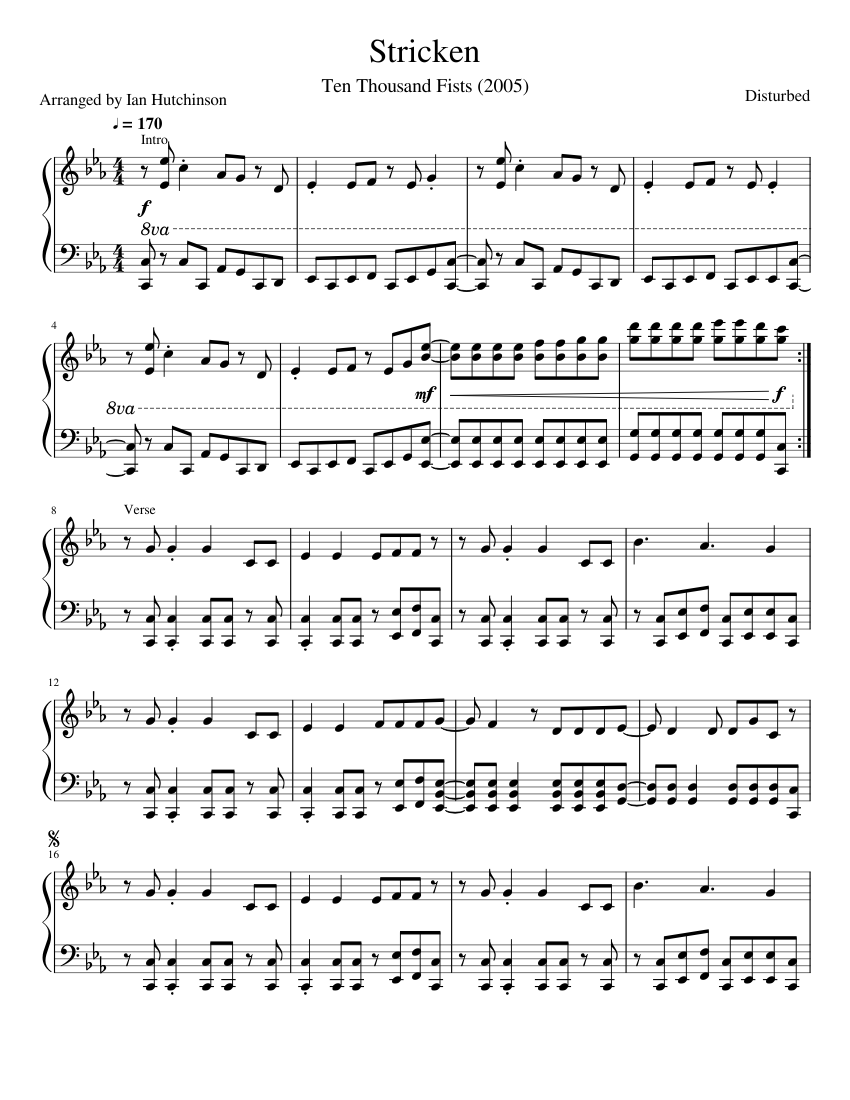 Disturbed - Stricken (Piano Cover) Sheet Music for Piano (Solo ...