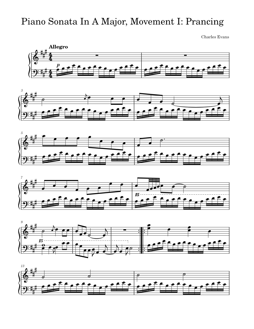 Piano Sonata In A Major, Energetic, Movement I, Prancing Sheet music ...