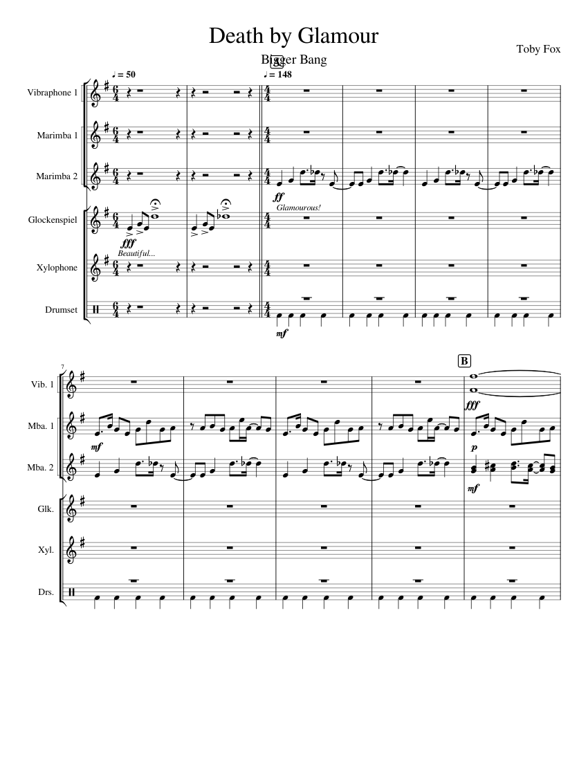 Death By Glamour Sheet music for Vibraphone, Glockenspiel, Drum group ...