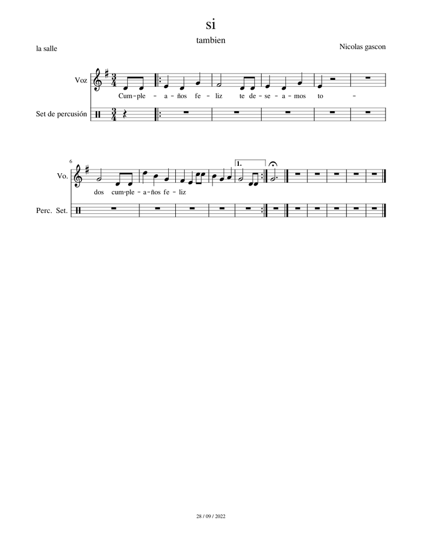 si Sheet music for Vocals, Drum group (Mixed Duet) | Musescore.com