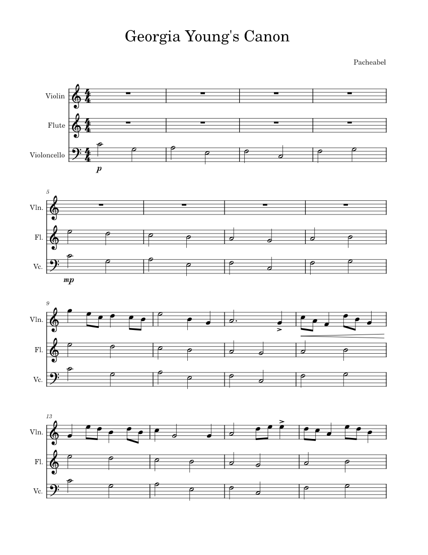 Canon in c – Johann Pachelbel Canon in C- Georgia Y Sheet music for ...