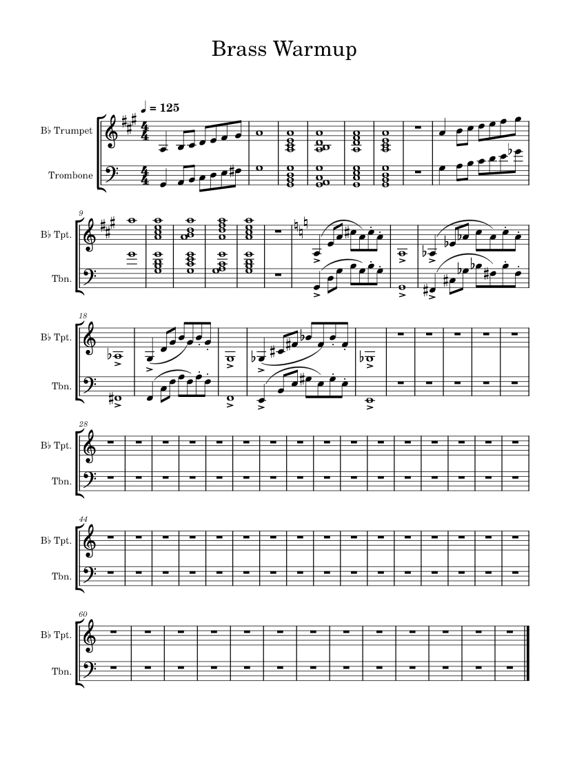 Brass Warmup Sheet music for Trombone, Trumpet in b-flat (Brass Duet ...