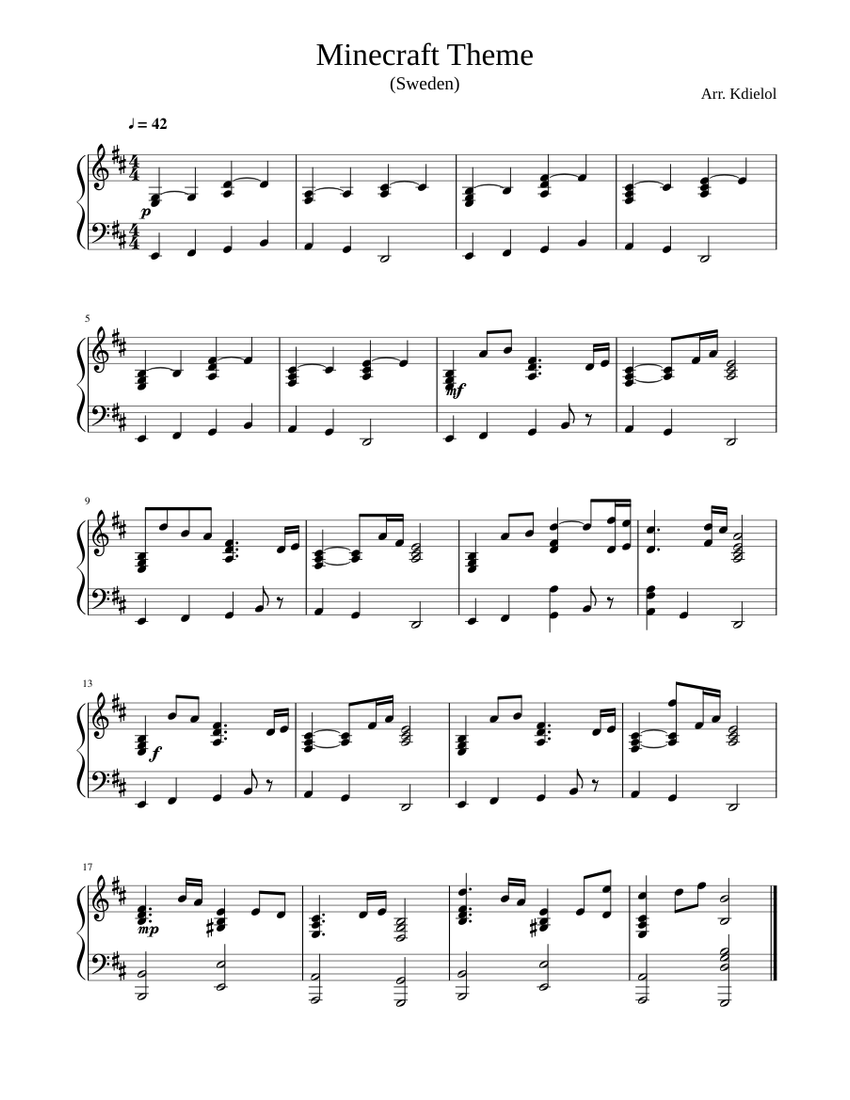 163968 Minecraft Theme Sweden Calm Sheet music for Piano (Solo) Easy ...