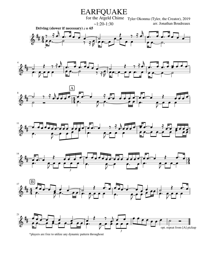 EARFQUAKE Sheet Music for Tubular bells (Solo) | MuseScore.com