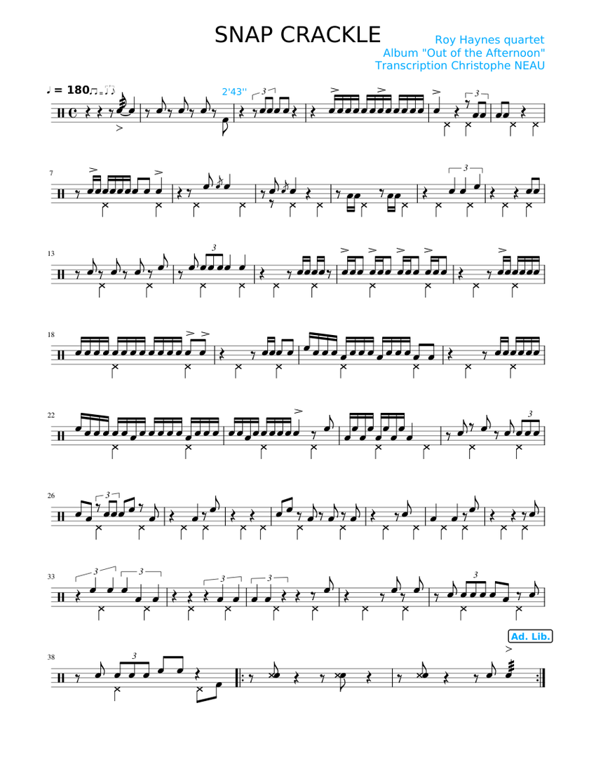 SNAP CRACKLE DRUM SOLO Sheet Music for Drum group (Solo) | MuseScore.com