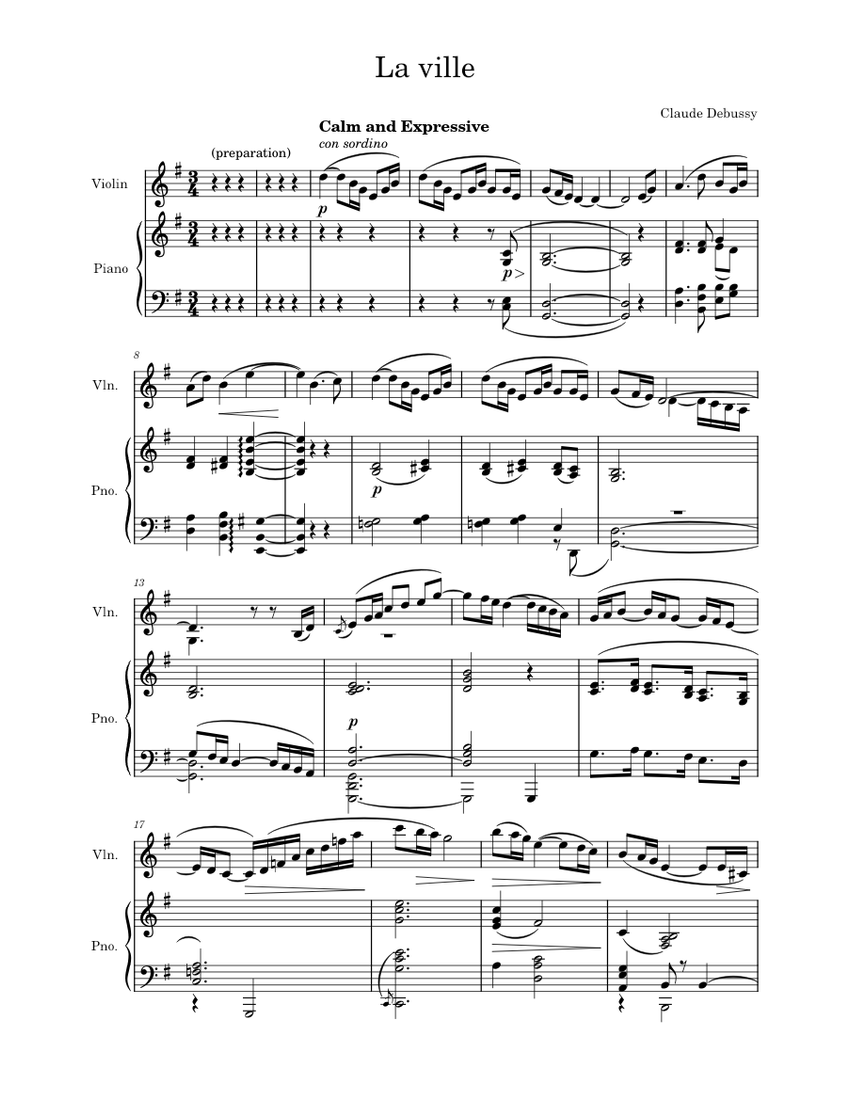 La fille aux cheveux de lin for Violin and Piano – Claude Debussy Sheet ...