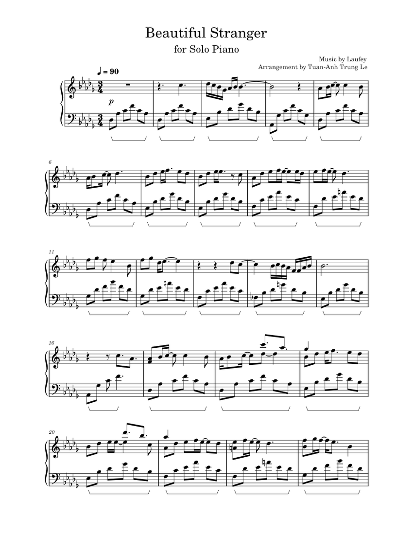 Beautiful Stranger – Laufey, Arrangement for Solo Piano Sheet Music for Piano (Solo) | MuseScore.com