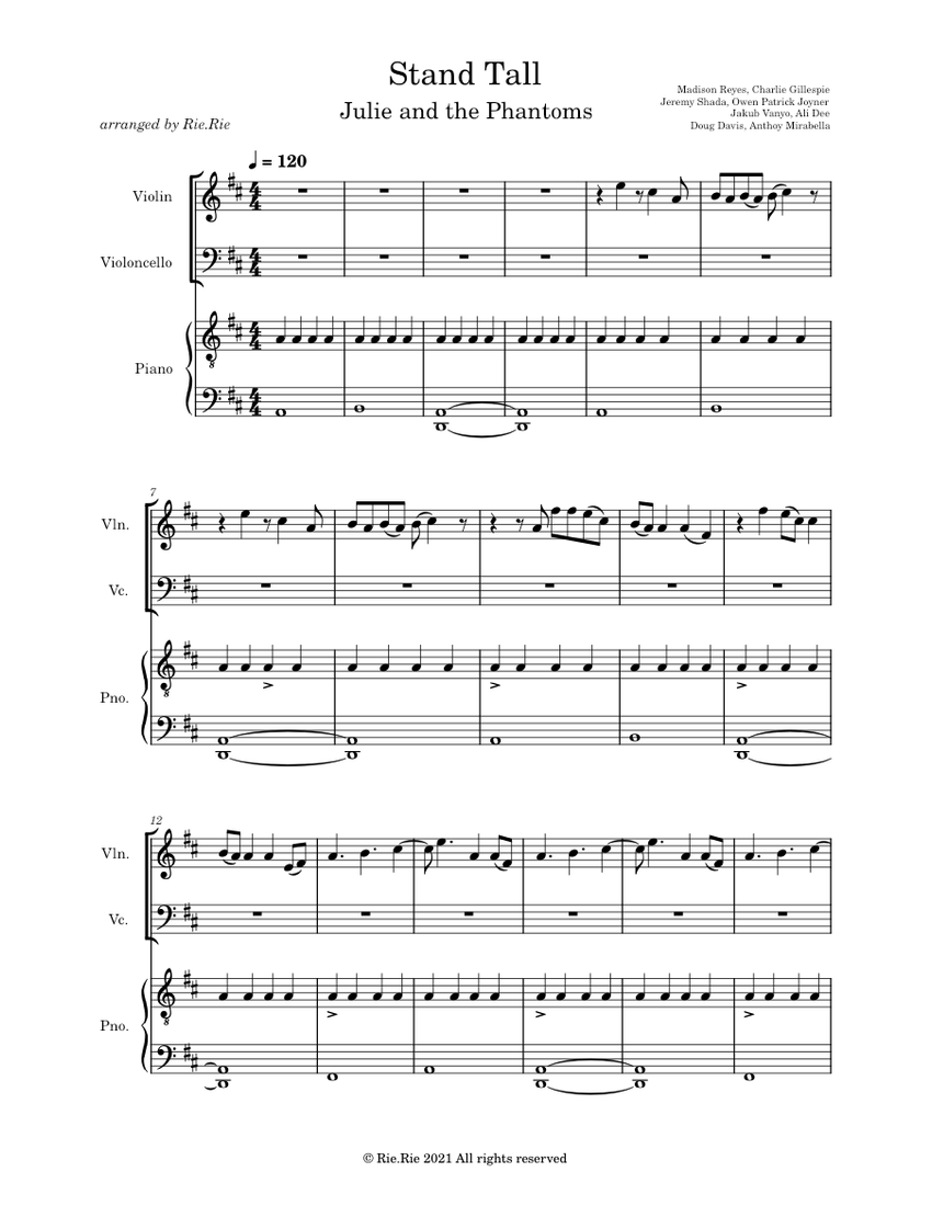 Stand Tall - Julie and the Phantoms Sheet Music for Piano, Violin ...