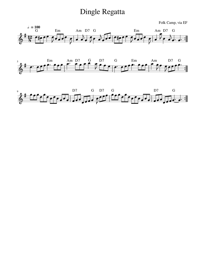 Dingle Regatta Sheet Music with Chords for Piano (Solo) Easy | MuseScore.com