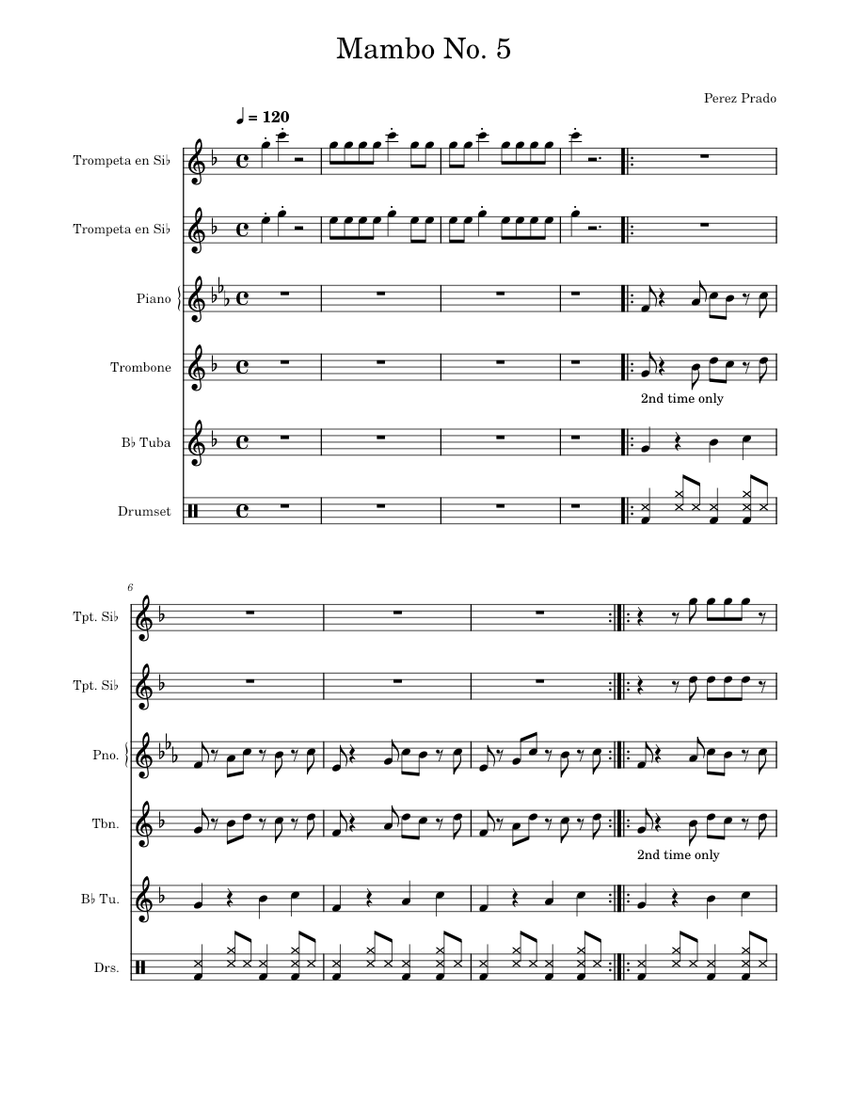 Mambo_No._5 Sheet music for Piano, Trombone, Tuba, Trumpet in b-flat ...