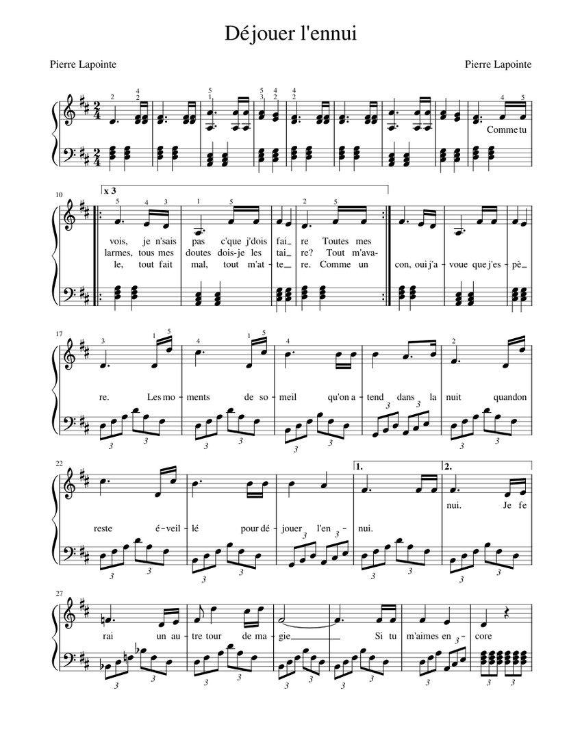 Déjouer l'ennui Sheet Music for Piano (Solo) easy | MuseScore.com