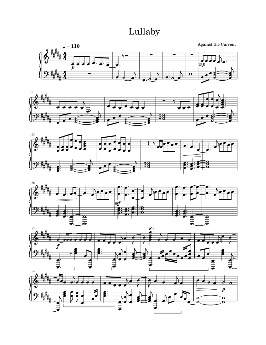 Lullaby - Against the Current Sheet Music for Piano (Solo) | MuseScore.com