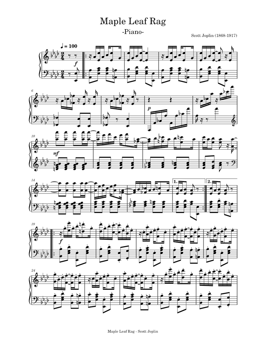 Maple Leaf Rag – Scott Joplin Sheet Music for Piano (Solo) | MuseScore.com