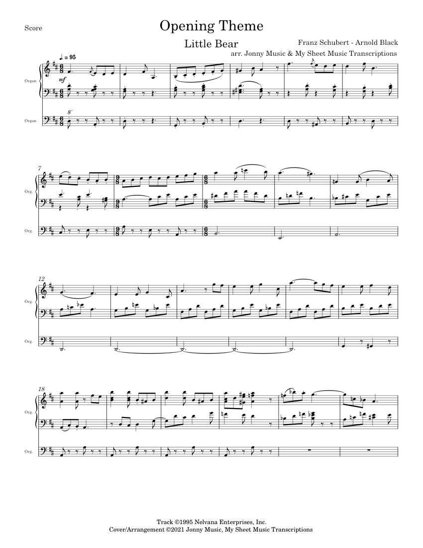 Opening Theme (Little Bear) Organ Cover Sheet Music for Organ (Solo ...