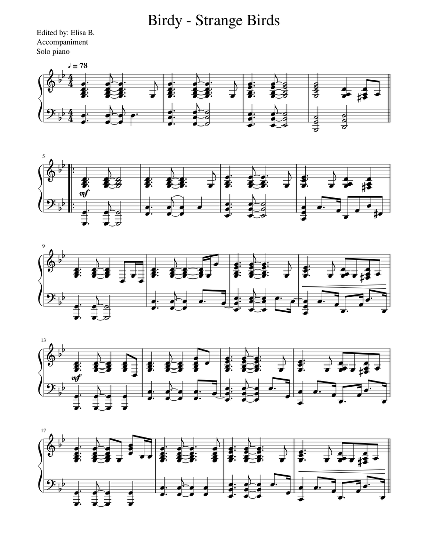 Birdy - Strange Birds Sheet Music for Piano (Solo) | MuseScore.com