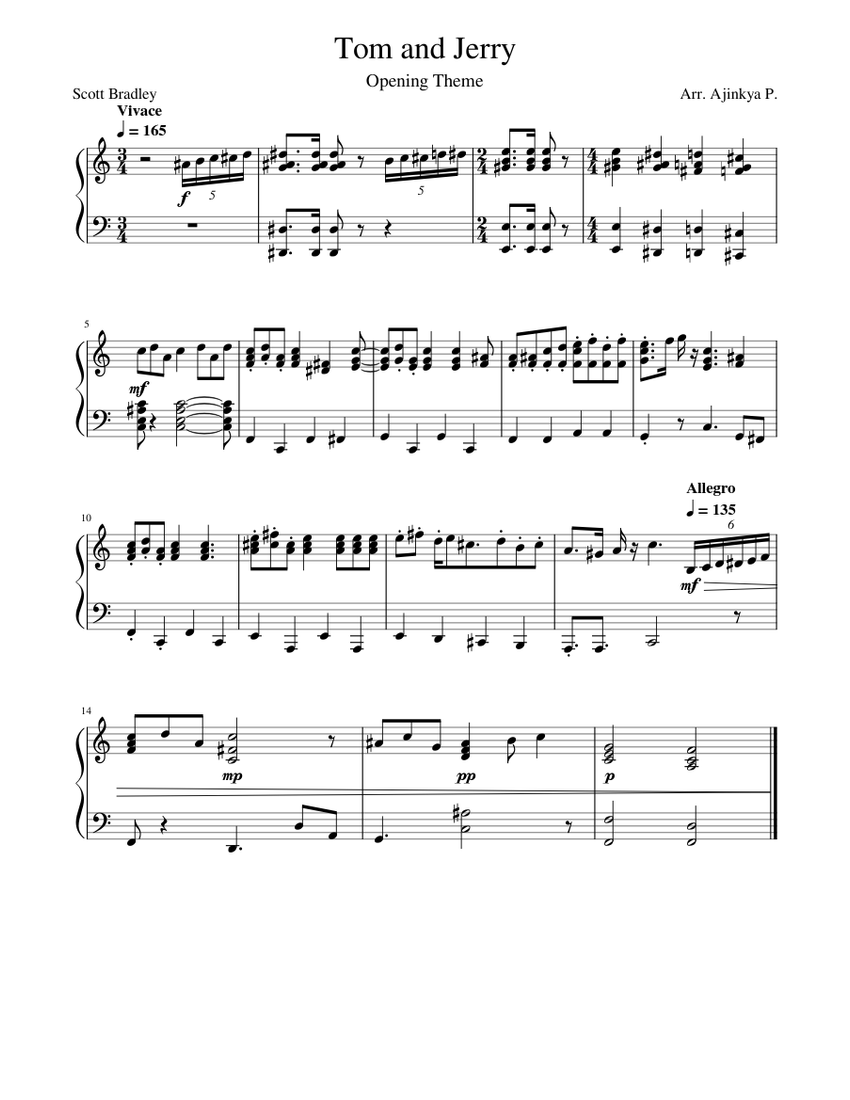 Tom and Jerry Opening Theme Sheet Music for Piano (Solo) | MuseScore.com