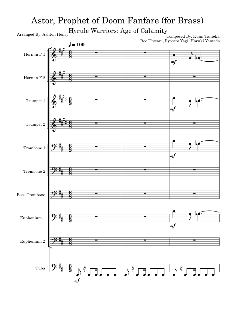 Astor, Prophet of Doom Fanfare (for Brass Ensemble) Sheet music for ...