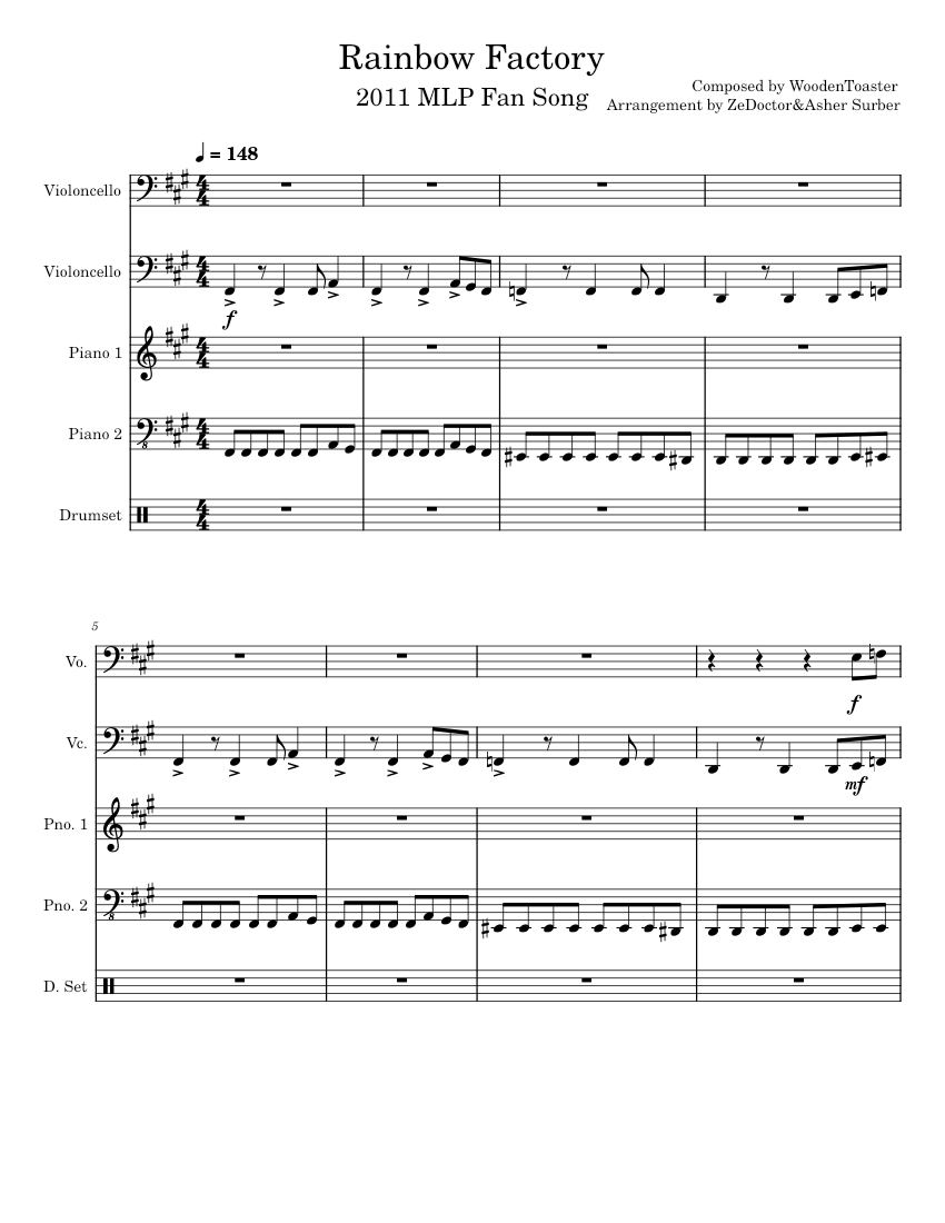 Rainbow Factory Sheet music for Piano, Violin, Cello, Drum group (Mixed ...