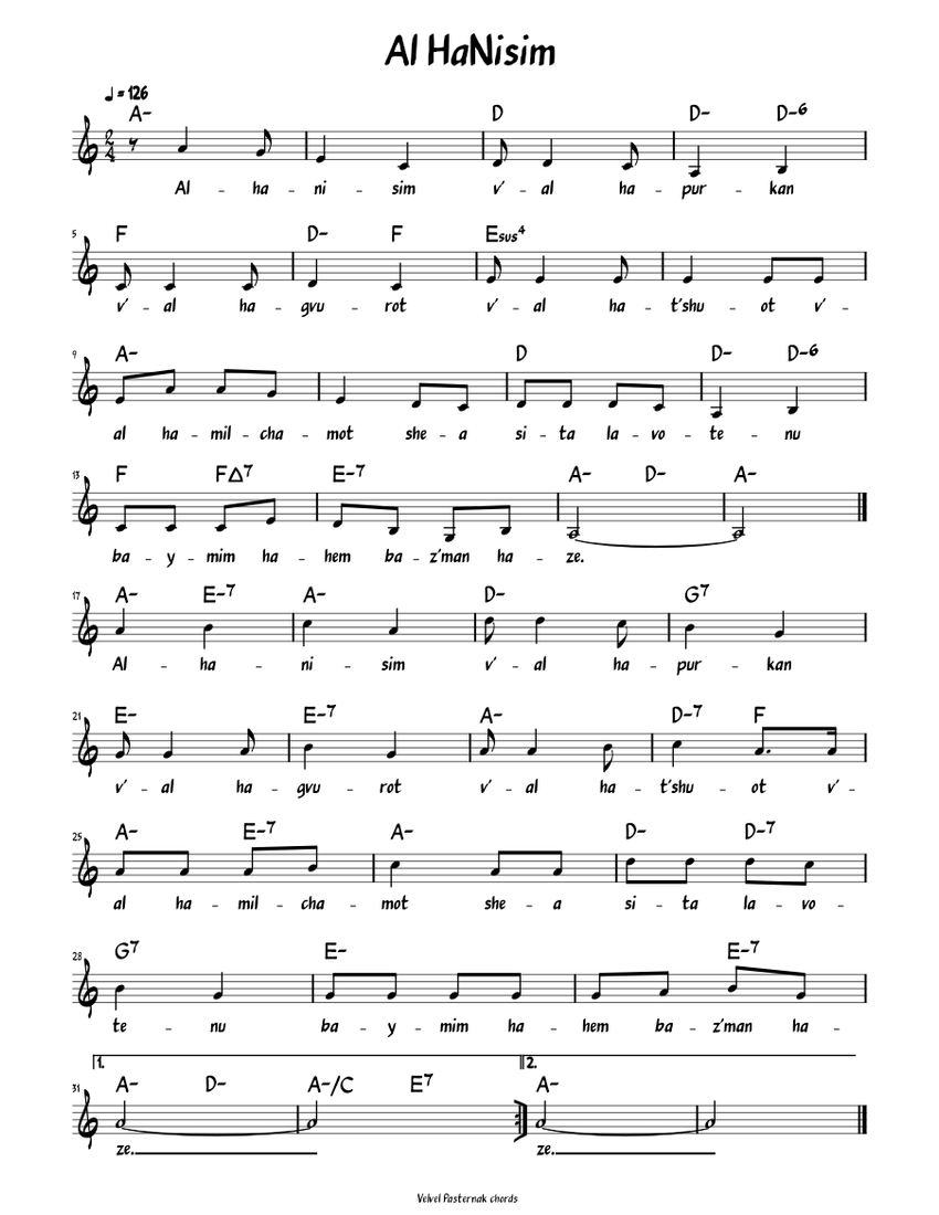 Al HaNisim (Lead sheet with lyrics ) Sheet music for Piano (Solo ...