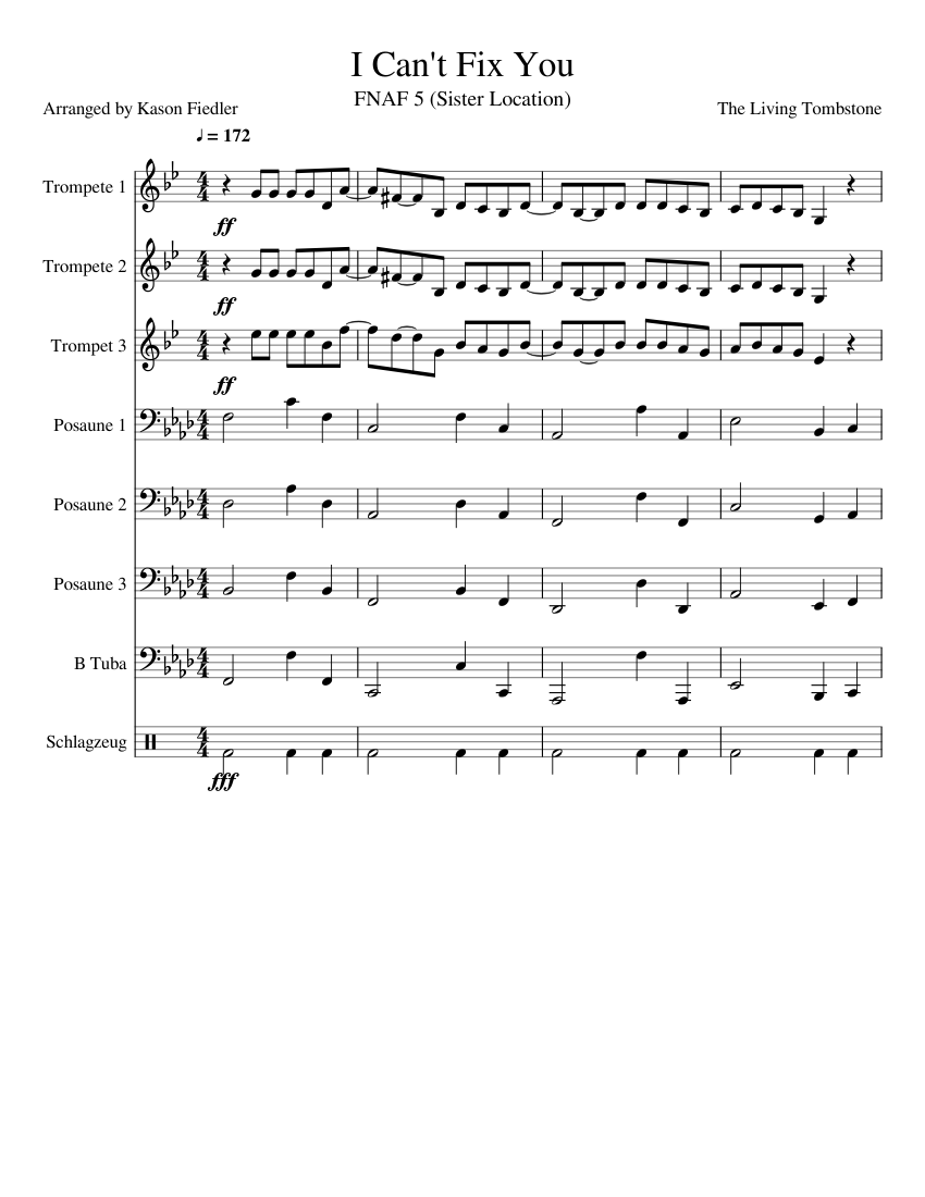 I Can't Fix You Sheet Music for Trombone, Cornet, Tuba, Trombone bass ...