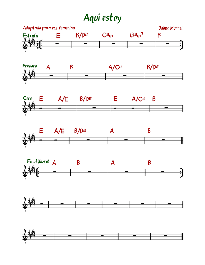 Aquí estoy – Jaime Murrell Aquí estoy Sheet music for Piano (Solo ...