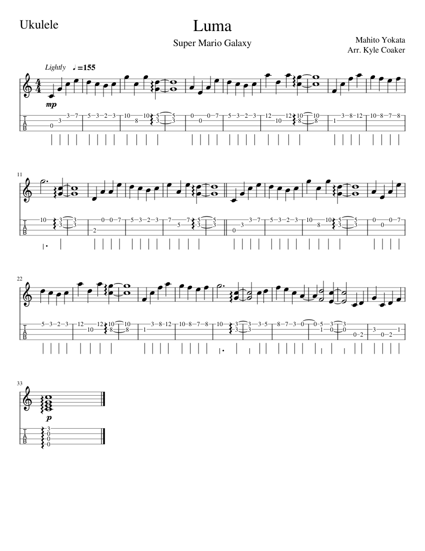 Luma - Super Mario Galaxy (Ukulele) Sheet Music and Tab for Ukulele ...