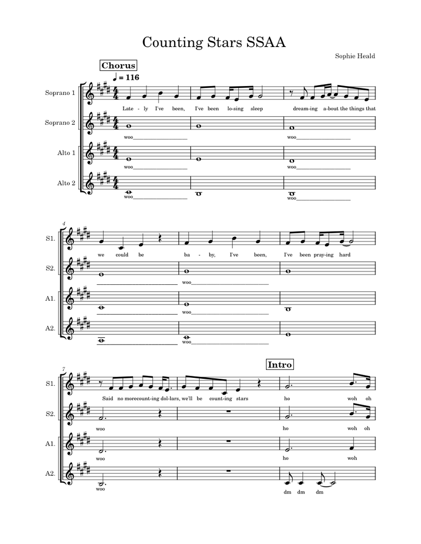 Counting stars – OneRepublic SSAA Sheet Music for Soprano, Alto (A ...