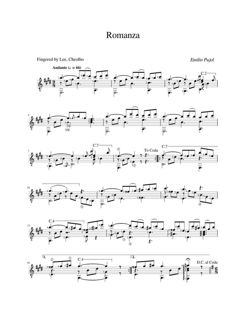 Romanza Sheet Music for Guitar (Solo) | MuseScore.com