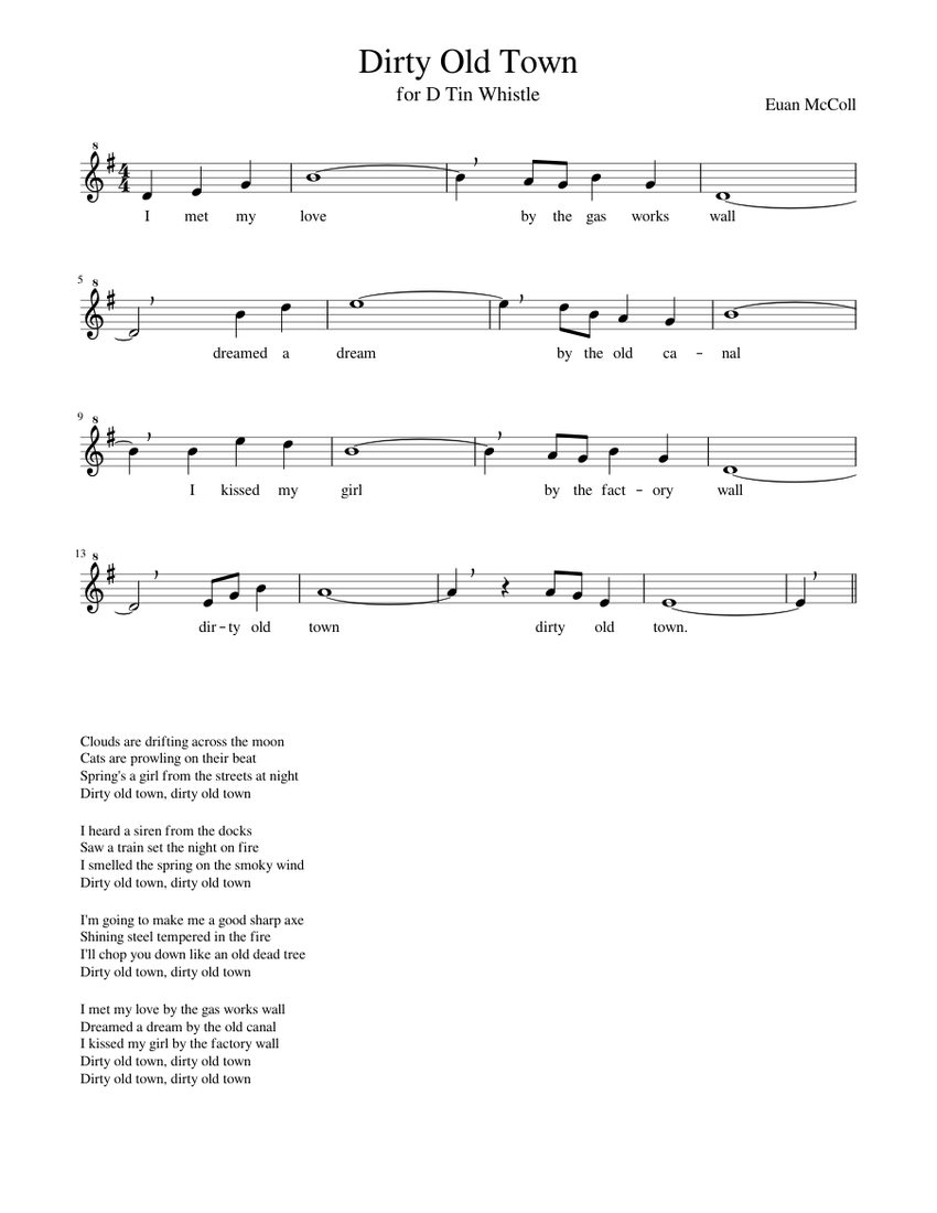Dirty Old Town Sheet Music for Flute other (Solo) | MuseScore.com