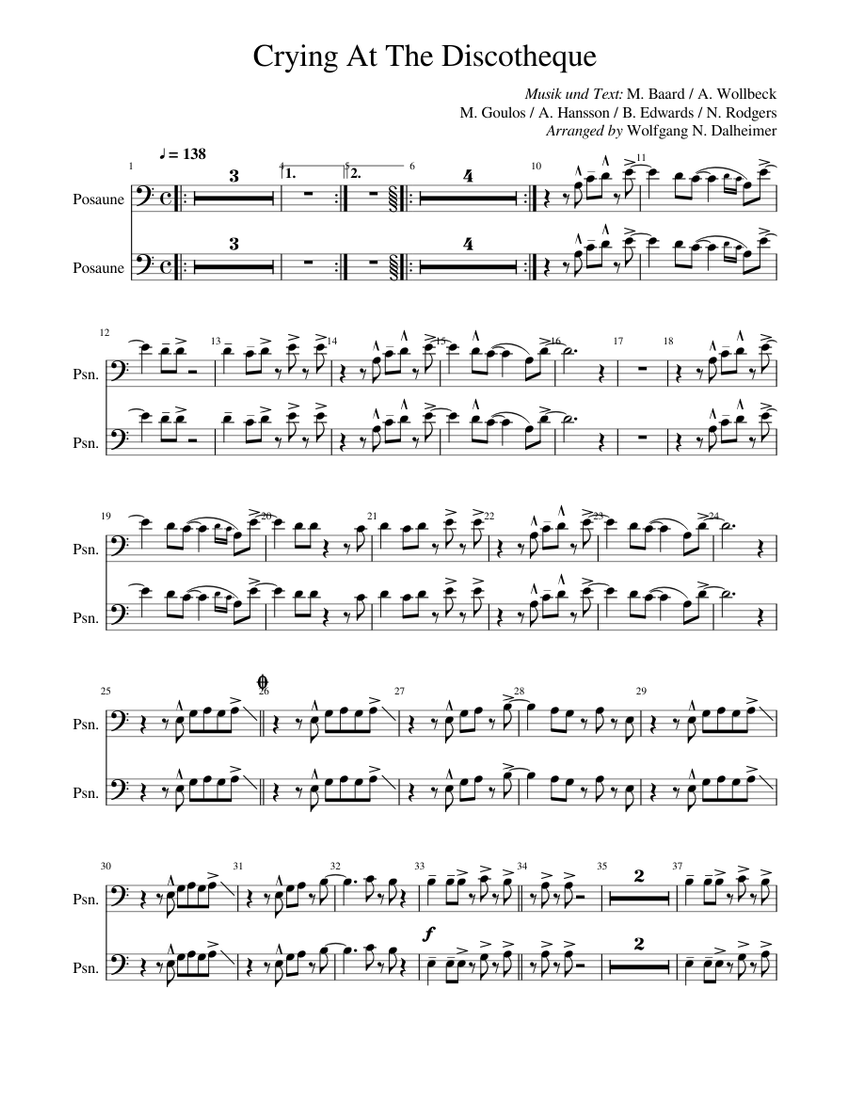 Crying At The Discotheque Sheet Music for Trombone (Brass Duet ...
