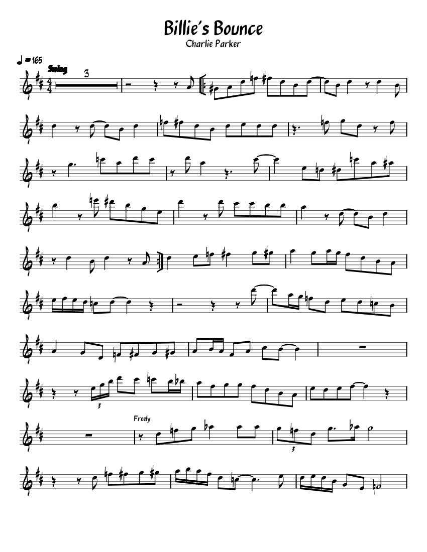 Charlie Parker - Billie's Bounce (Solo Transcription) Sheet Music for ...