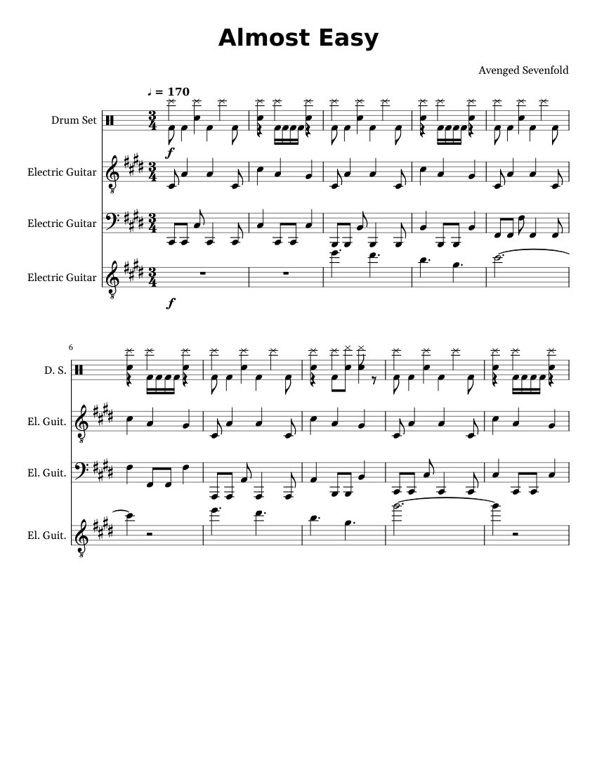 Almost Easy - Avenged Sevenfold Sheet music for Guitar (Mixed Trio ...