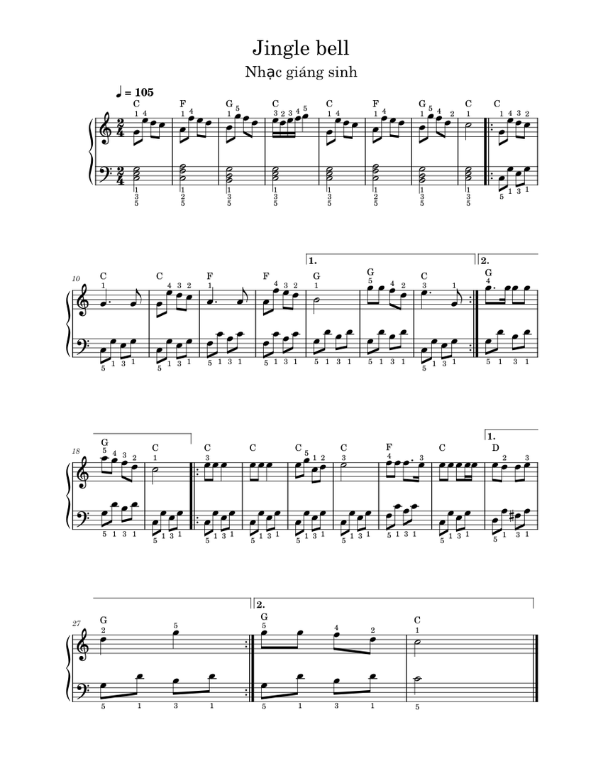 piano jingle bell Sheet Music with Chords for Piano (Solo) easy ...