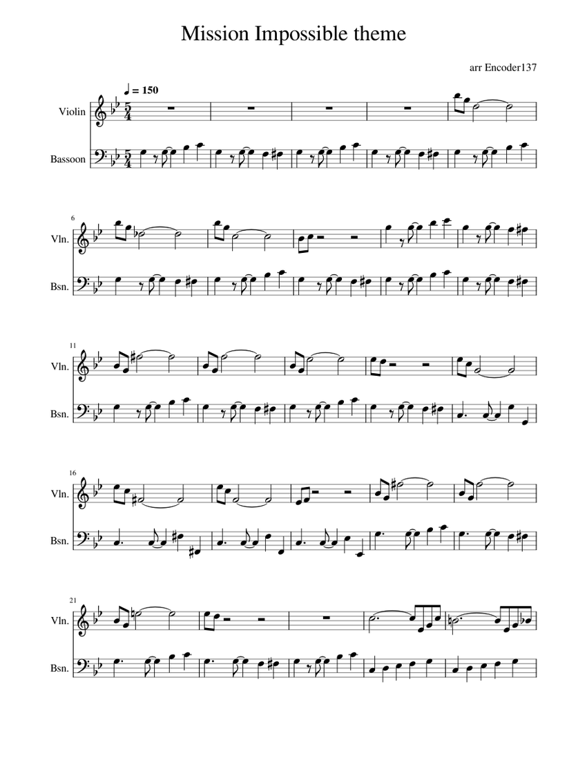 Mission Impossible Theme – Lalo Schifrin Mission Impossible theme Sheet ...