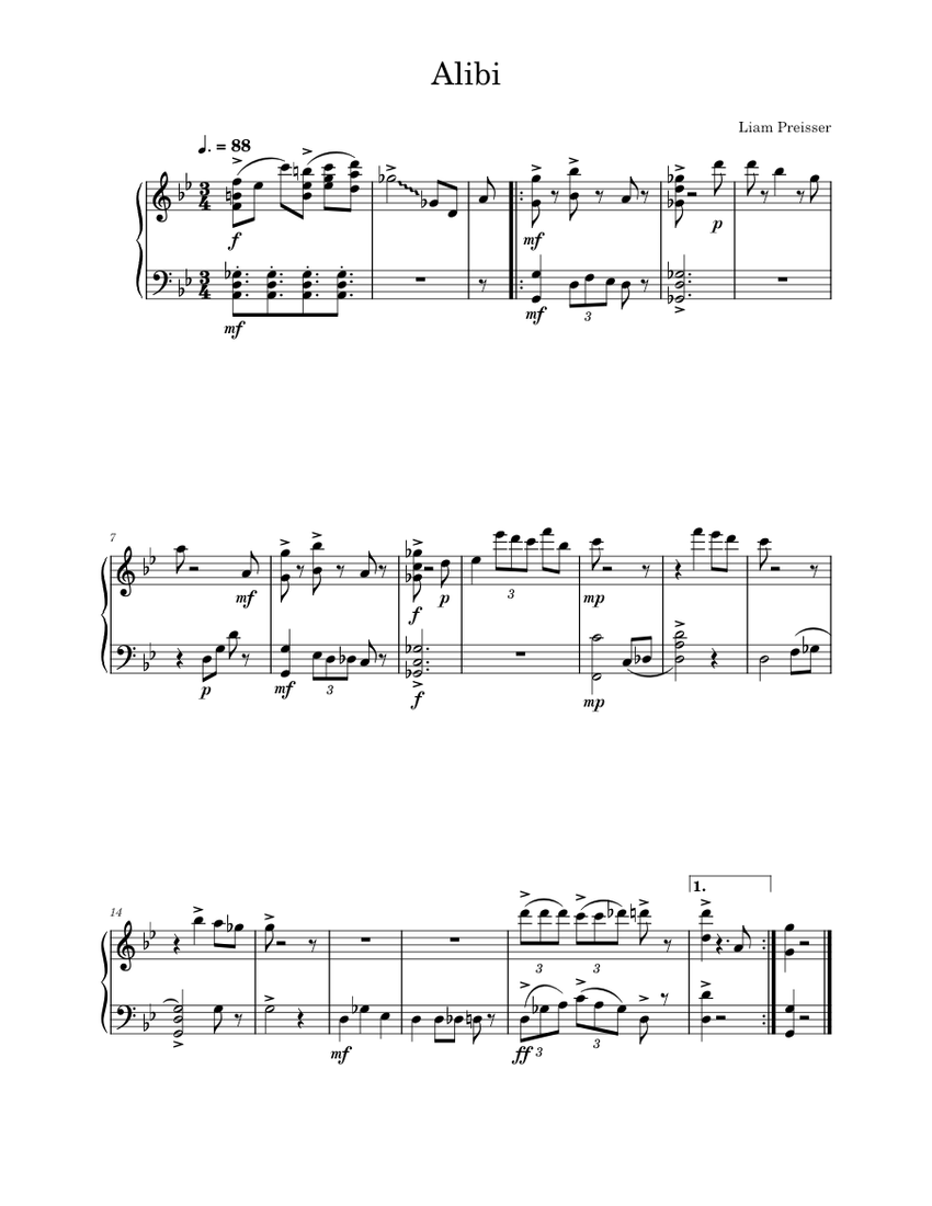 Alibi - Liam Preisser Sheet music for Piano (Solo) | Musescore.com