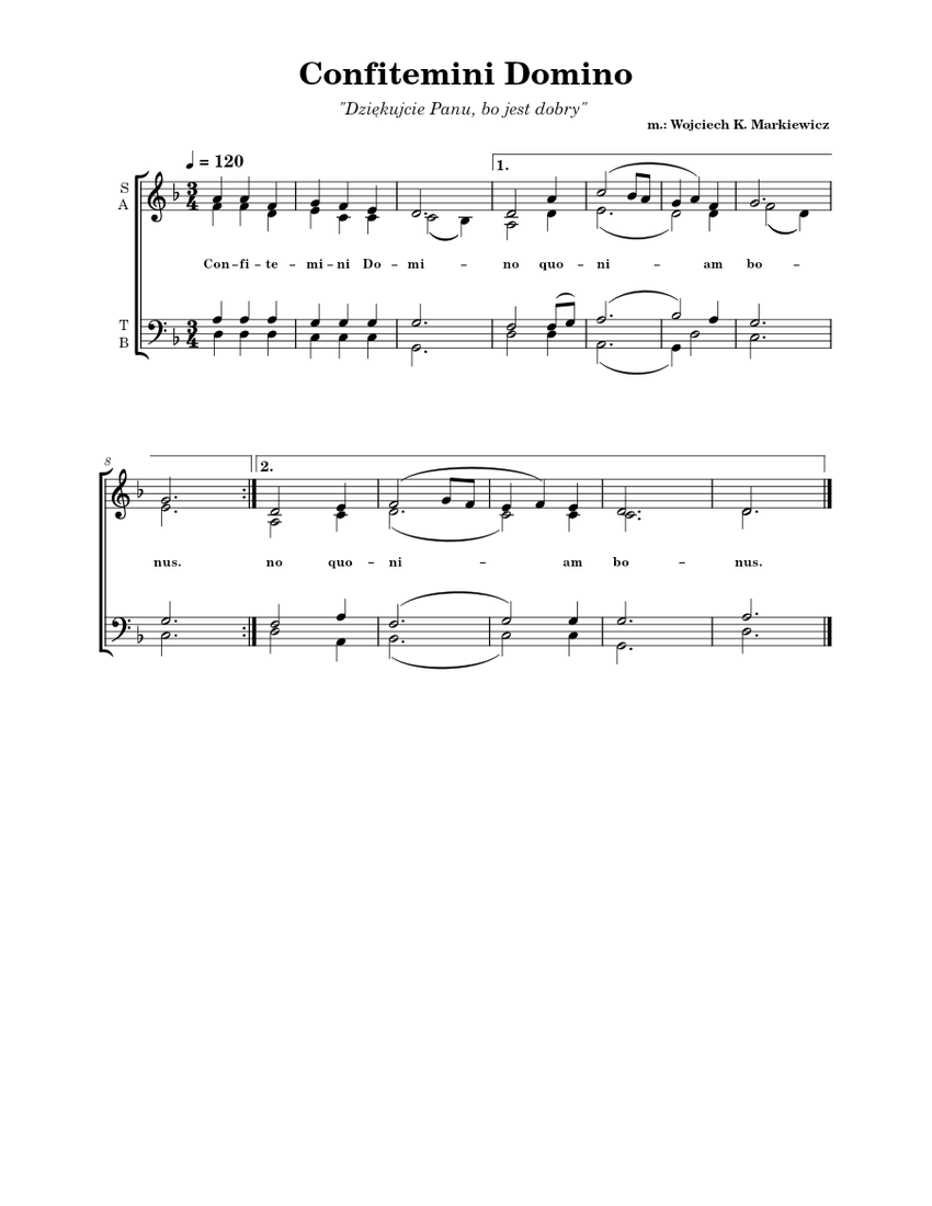 Confitemini Domino Sheet Music For Female Male Church Choir