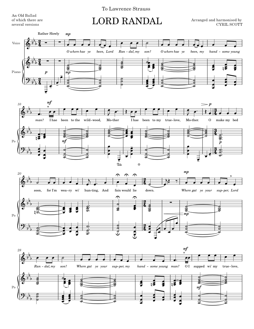 Lord Randal - Cyril Scott, arr. Sheet music for Piano, Oboe (Piano ...