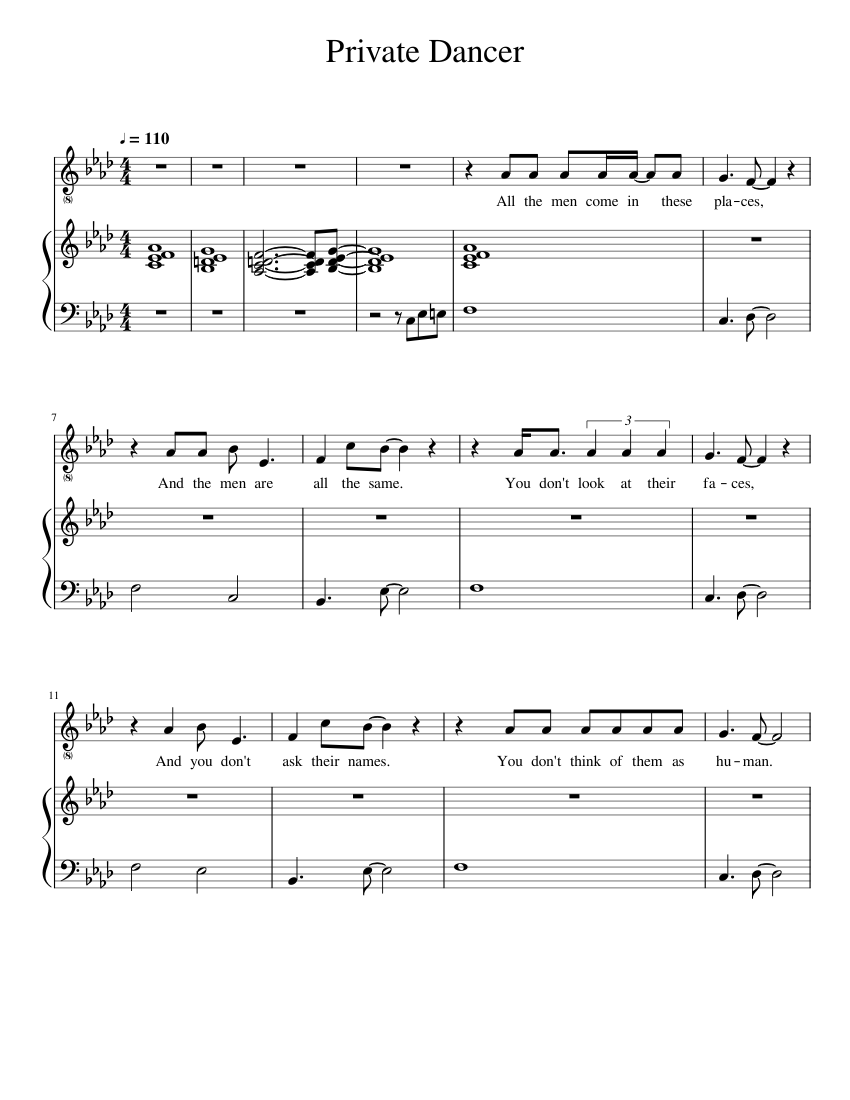 Private Dancer Sheet Music for Piano, Vocals (Piano-Voice) | MuseScore.com