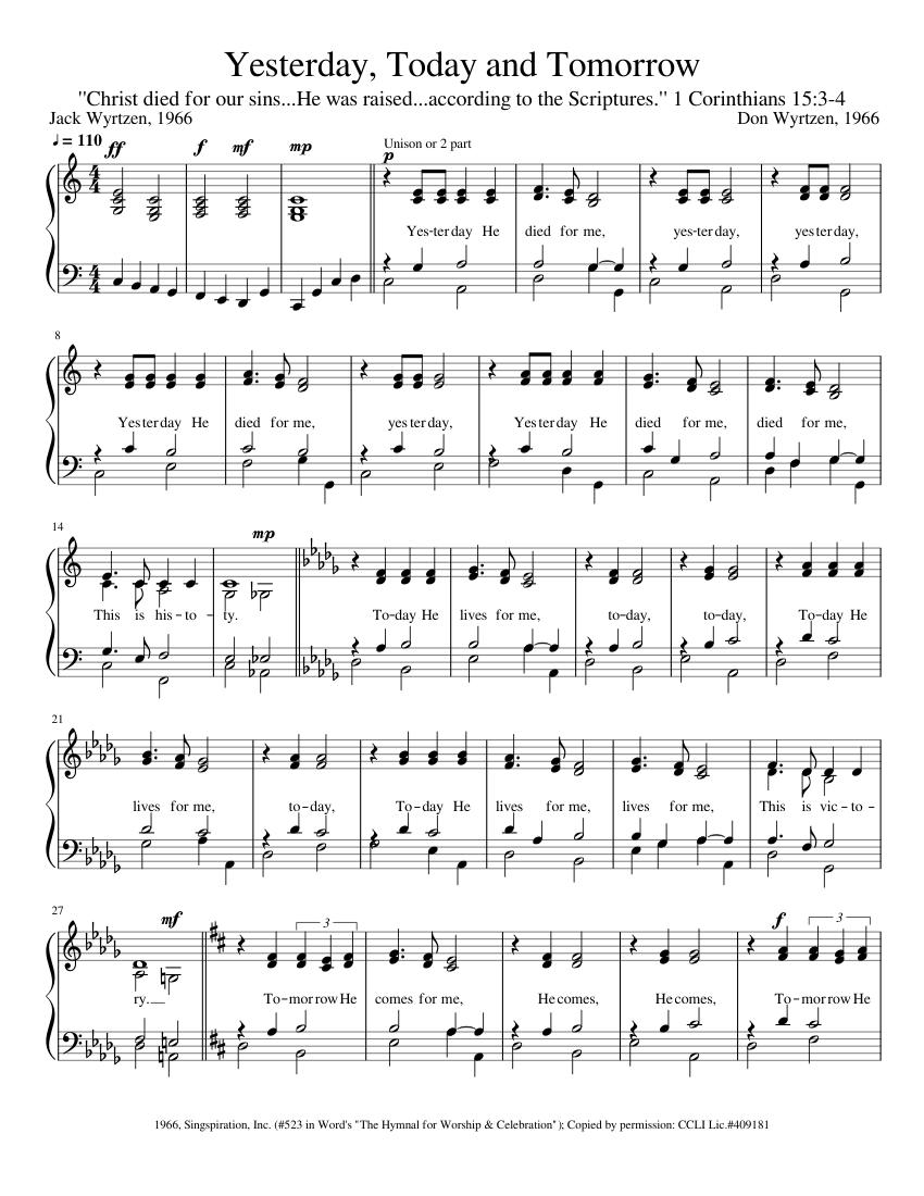 Yesterday, Today and Tomorrow Sheet Music for Piano (Solo) Easy ...