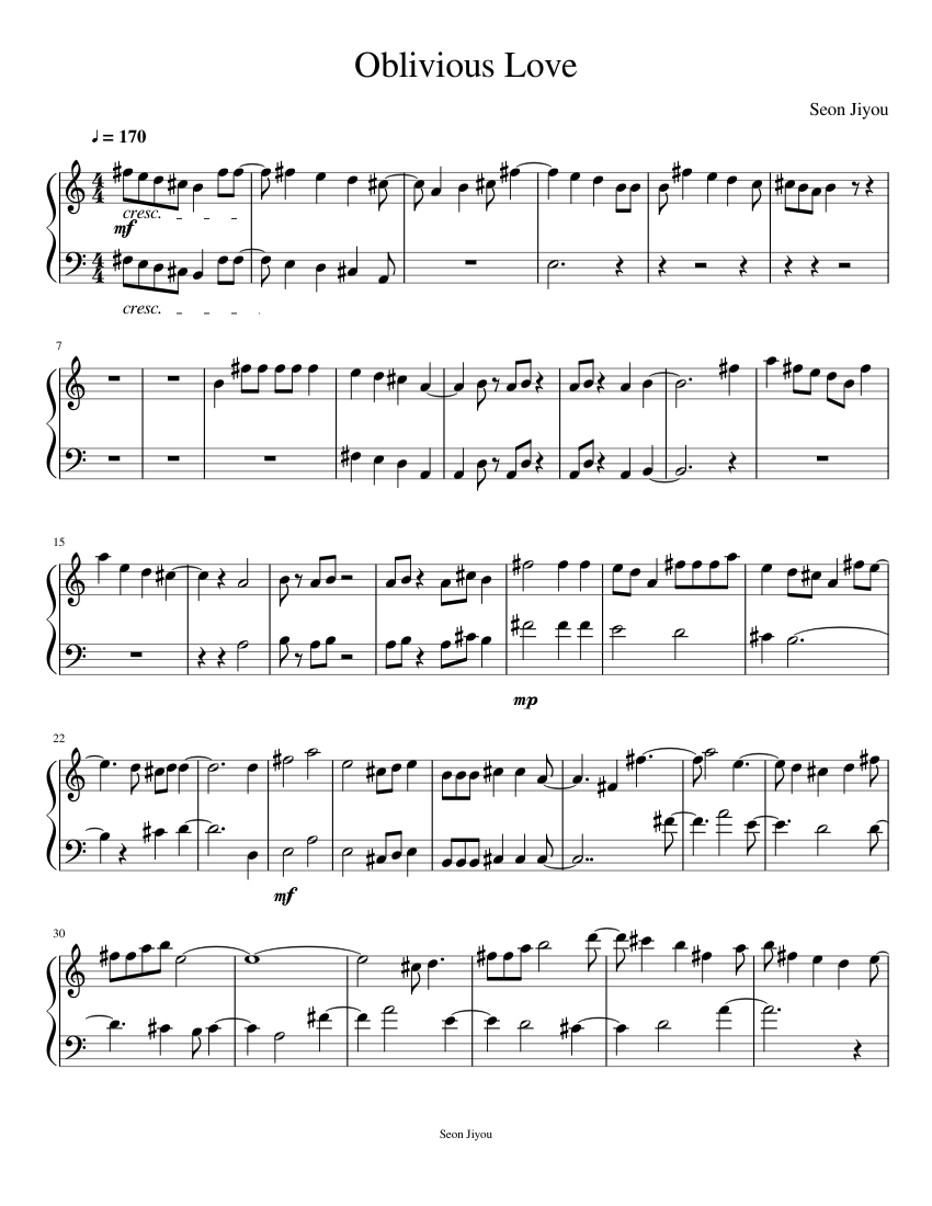 Oblivious Love Sheet music for Piano (Solo) | Musescore.com