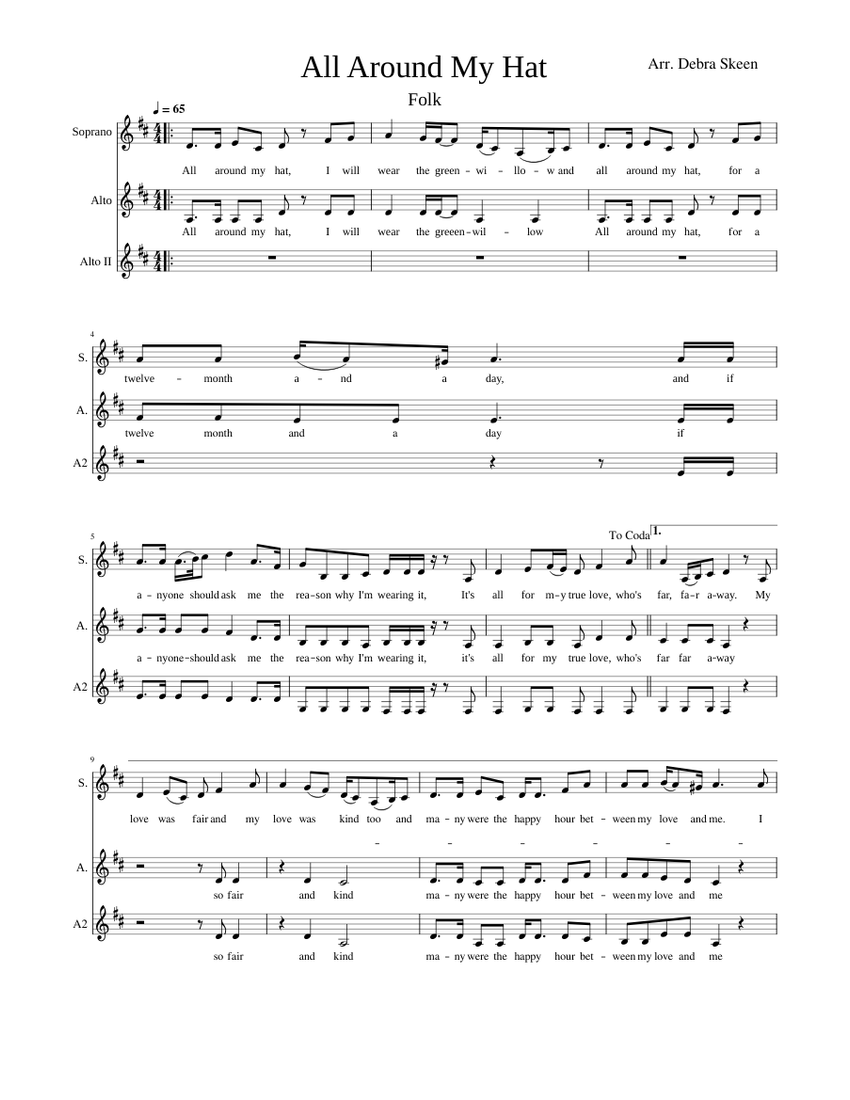 All around my hat SAA Sheet Music for Soprano, Alto (Choral ...