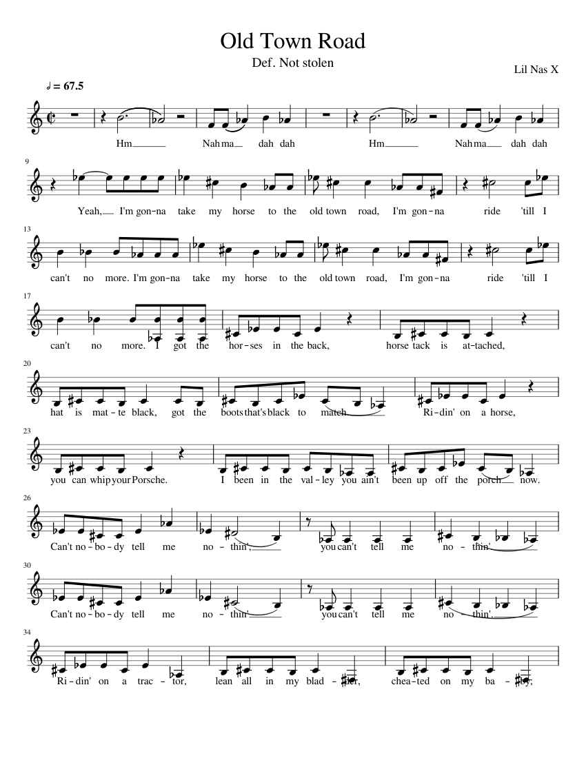 Old Town Road Sheet Music for Piano (Solo) easy | MuseScore.com